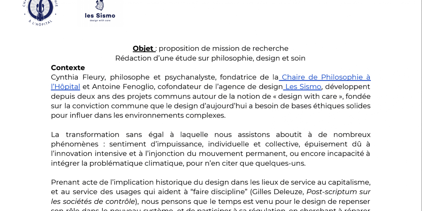 Mission de recherche “philosophie, design et soin” - Chaire de ...